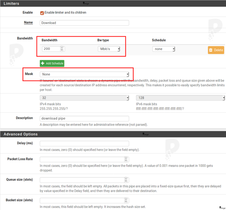 [pfSense] Limit maximum bandwidth per user with Limiters – Provya